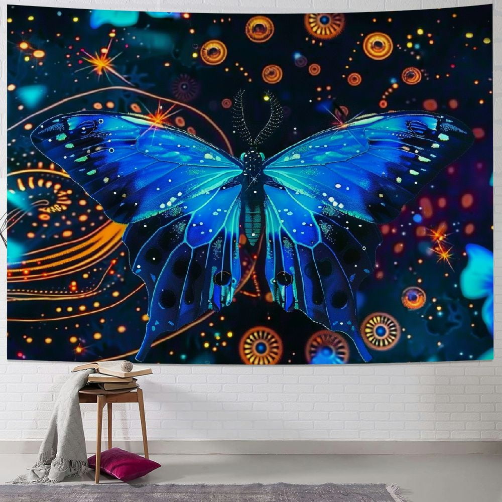 BCIIG Blue Moth Tapestry,Sun Moon Starry Sky Trippy Wall Tapestries for ...