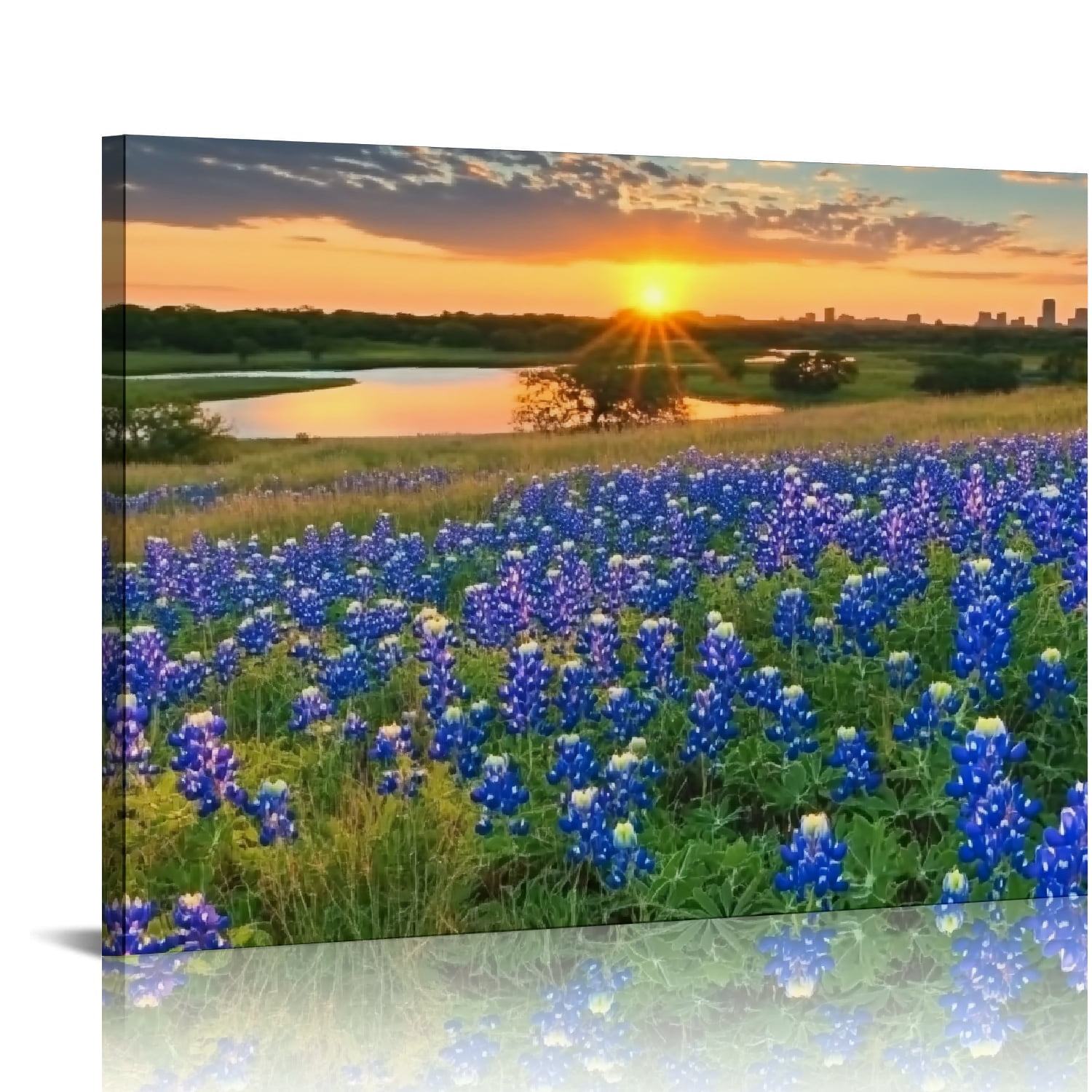 BCIIG Bluebonnets Sunset Skyline Canvas Wall Art Print for Living Room ...