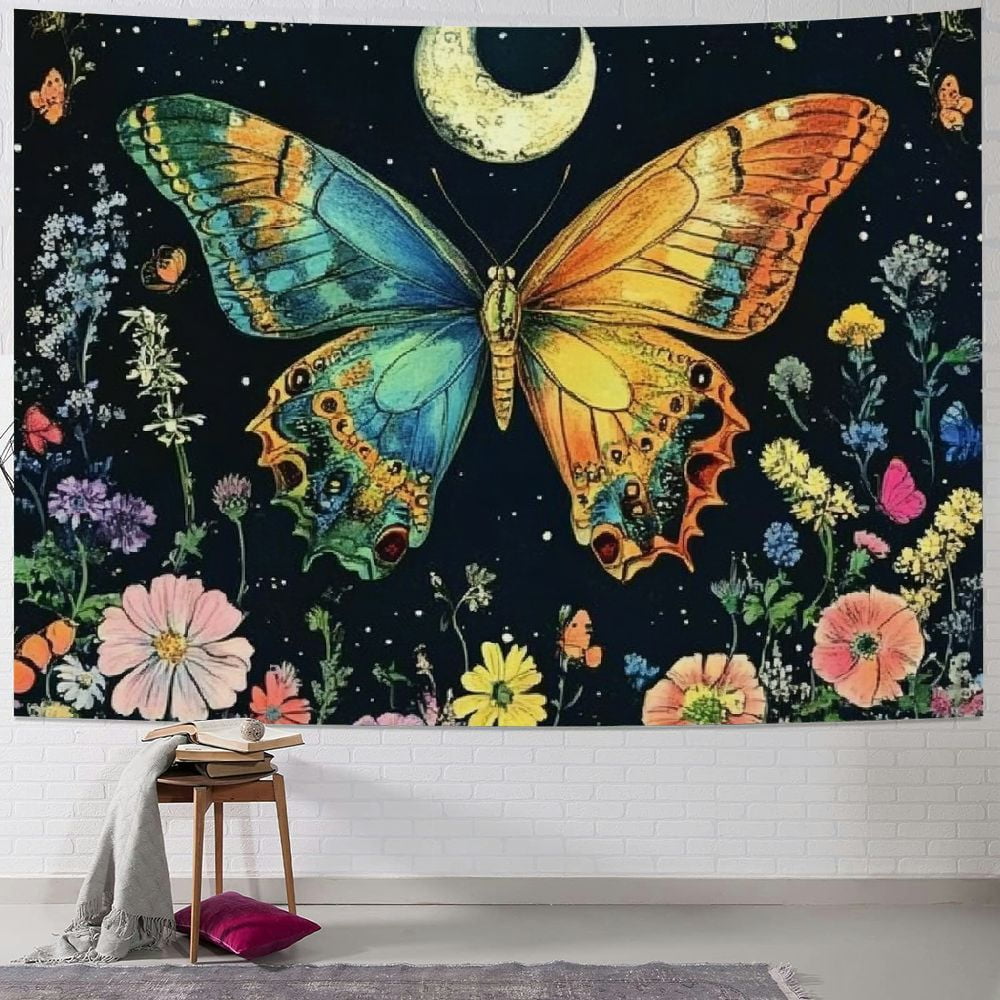 BCIIG Boho Butterfly Tapestry Moon Flowers Plants Tapestries Moth ...