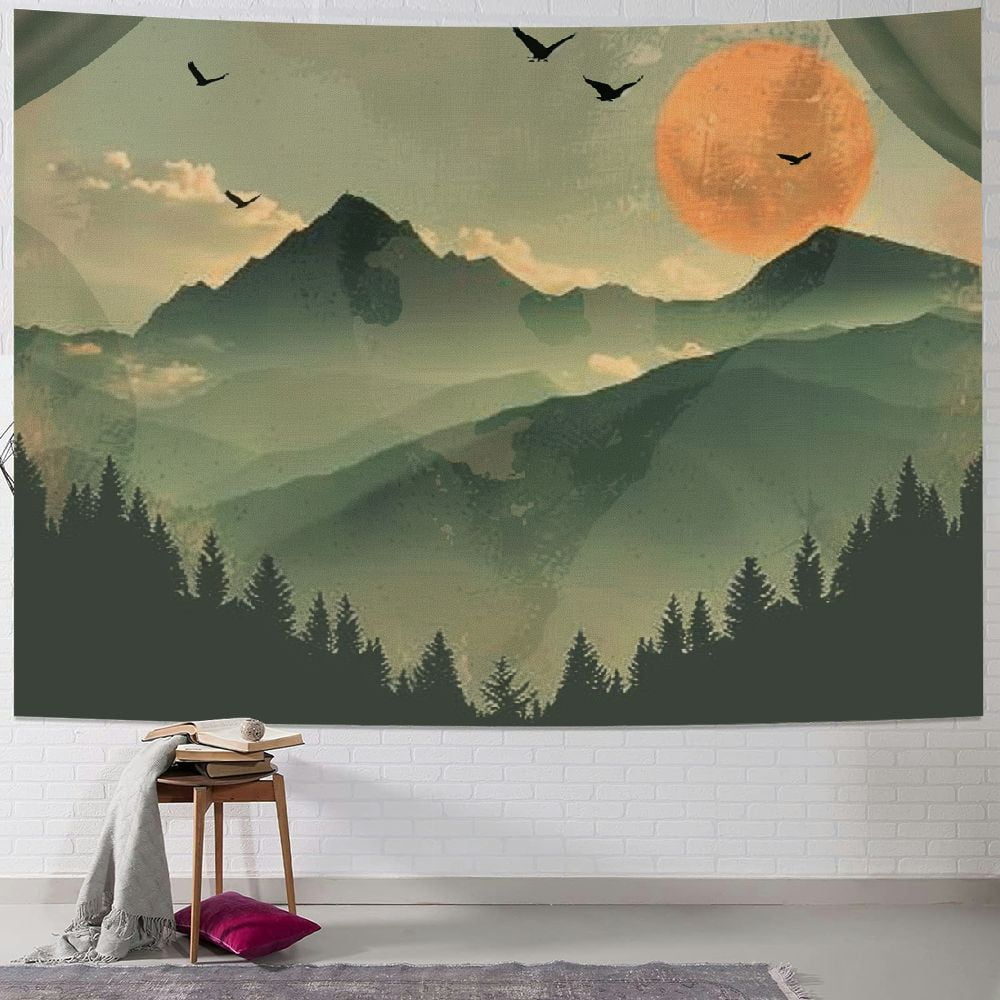BCIIG Boho Mountain Sun Tapestry Simple Art Sunrise Nature Tapestry ...