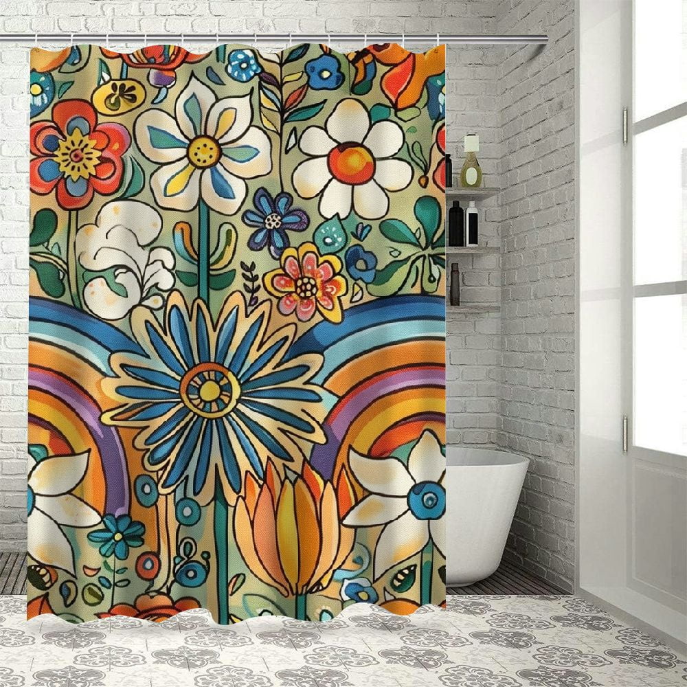BCIIG Boho Mushroom Shower Curtain Sets Retro Bathroom Decor Yellow ...