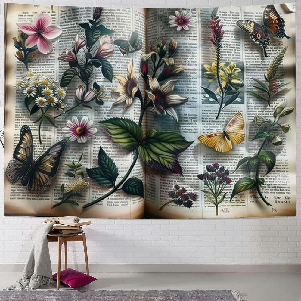 BCIIG Botanic Tapestry King Size, Wildflowers on an Open Vintage Book ...