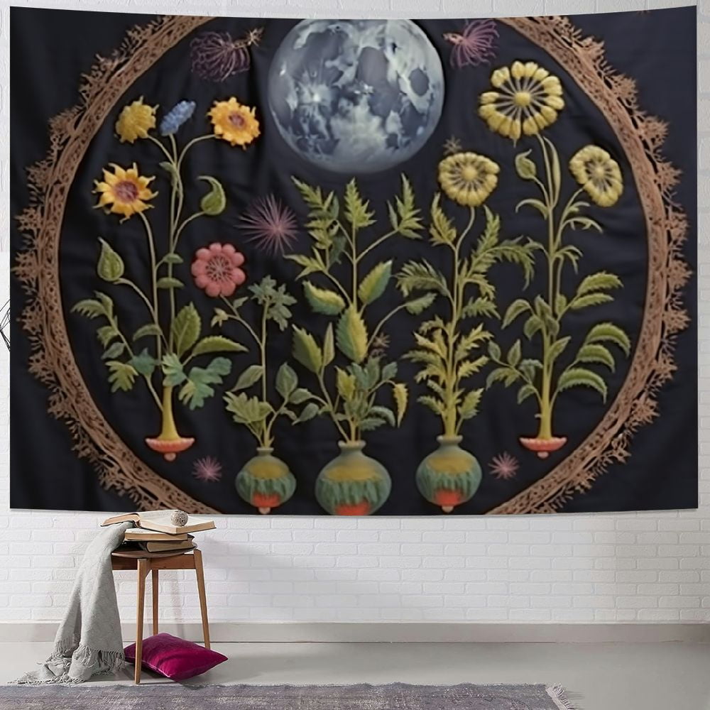 BCIIG Botanical Moon Phase Tapestry - Floral Plants Boho Tapestry Wall ...