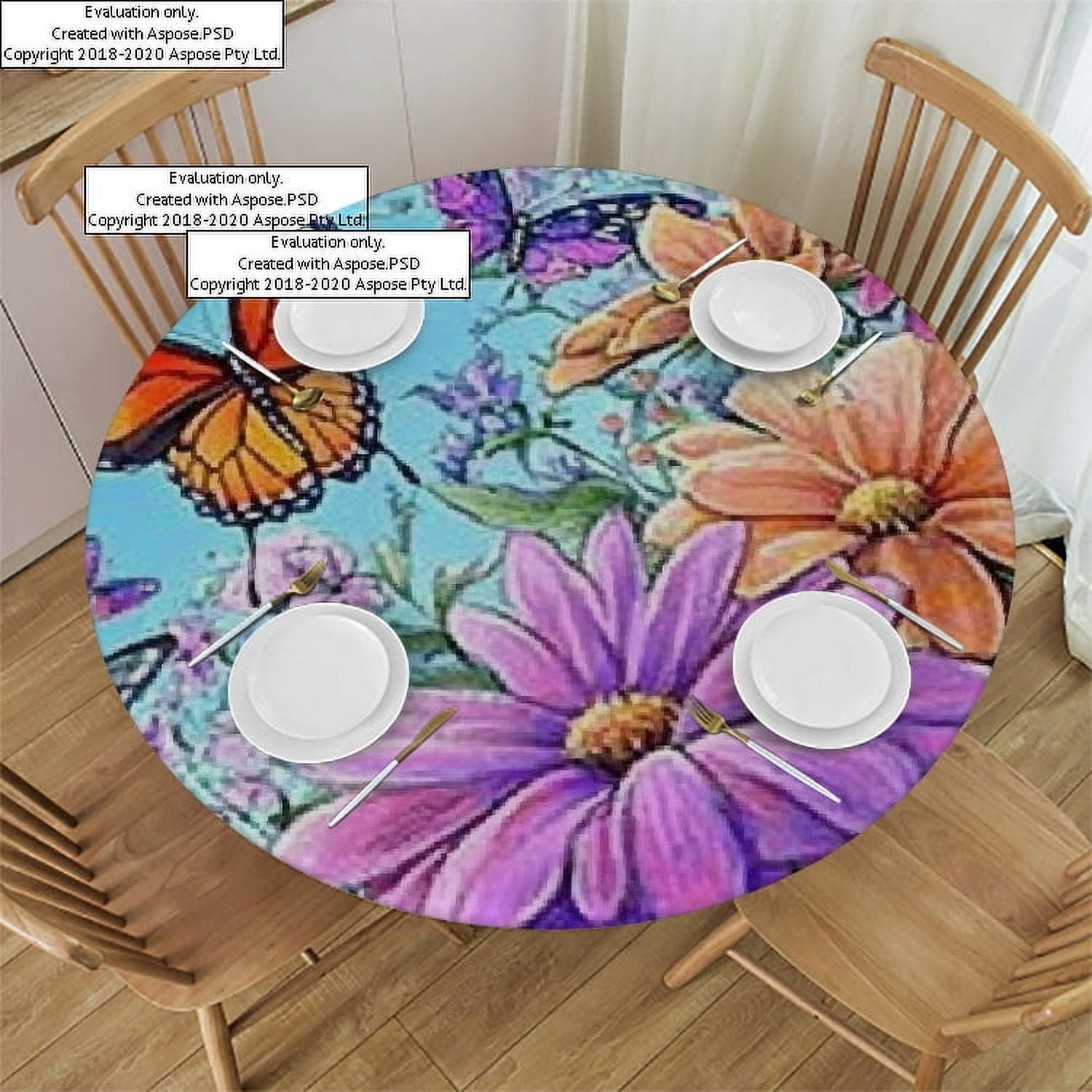 BCIIG Bouquet Butterflies Blue Sky Round Tablecloth - Stain-Resistant ...