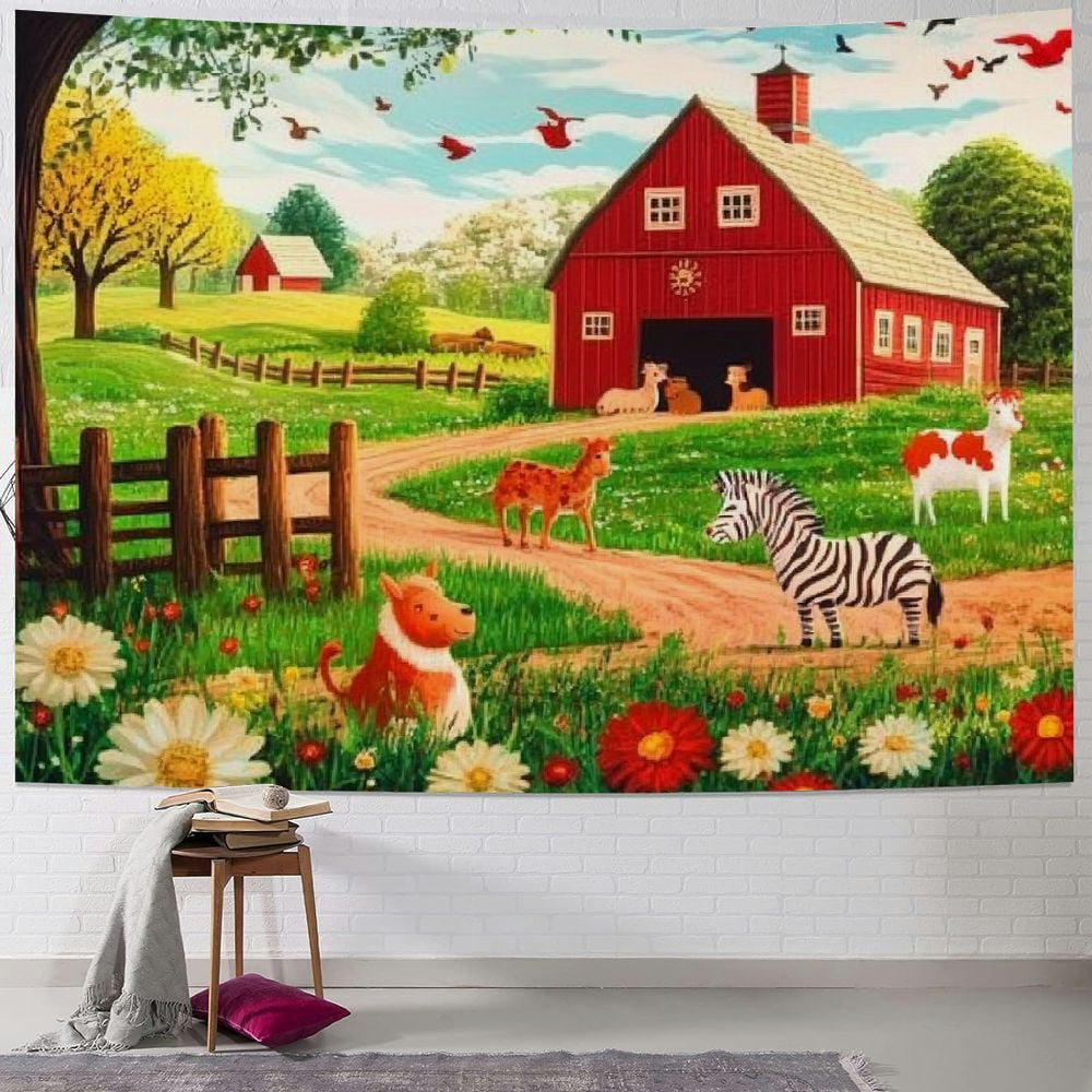 BCIIG Boys Girls Cute Fox Wall Blanket Llama Wall Hanging Farm Animal ...