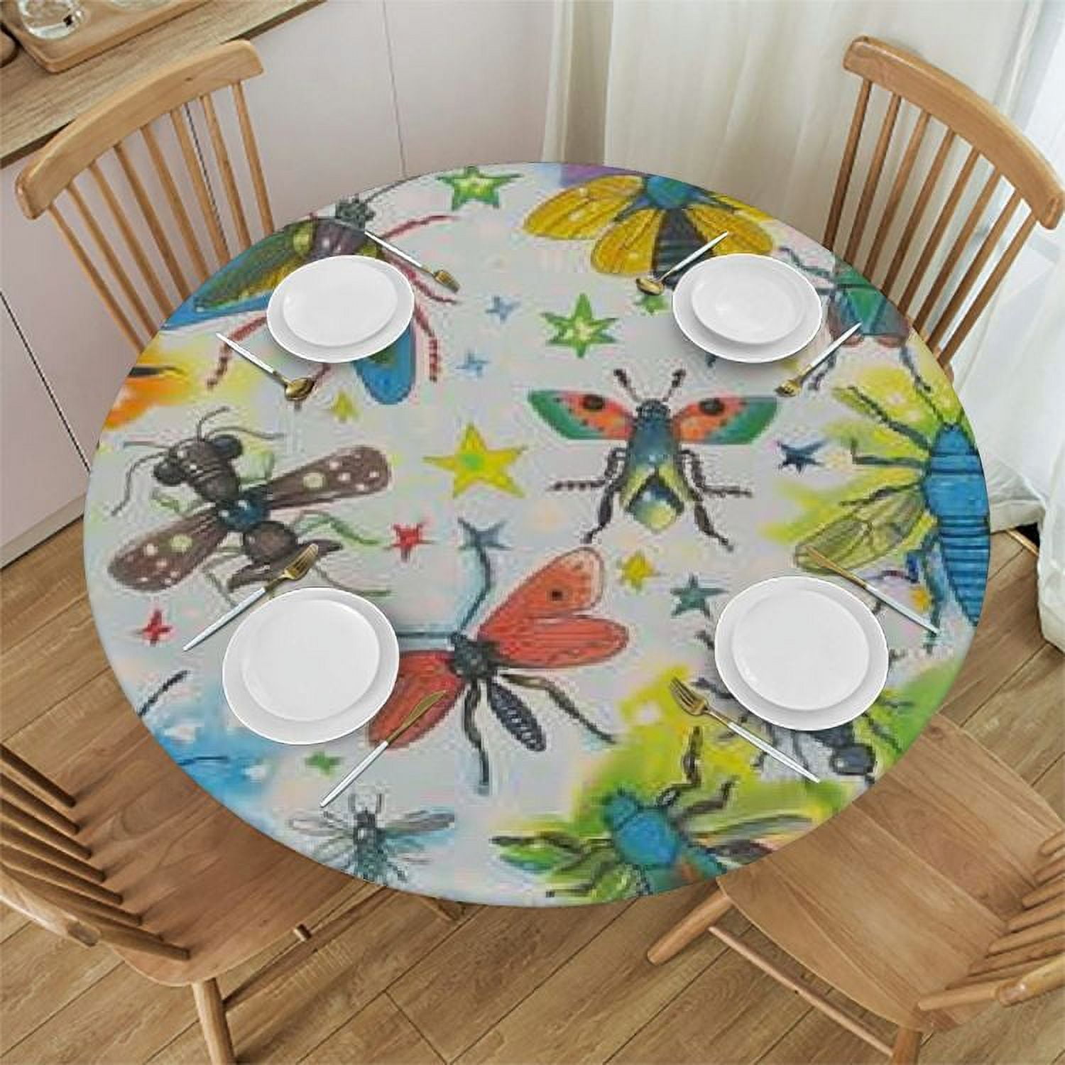BCIIG Bugs Stars Colorful Round Table Cover Stain Resistant Washable ...
