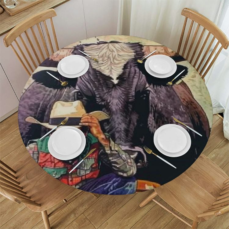 BCIIG Bull Cowboy Hat Round Table Cover Stain Resistant Washable Indoor ...