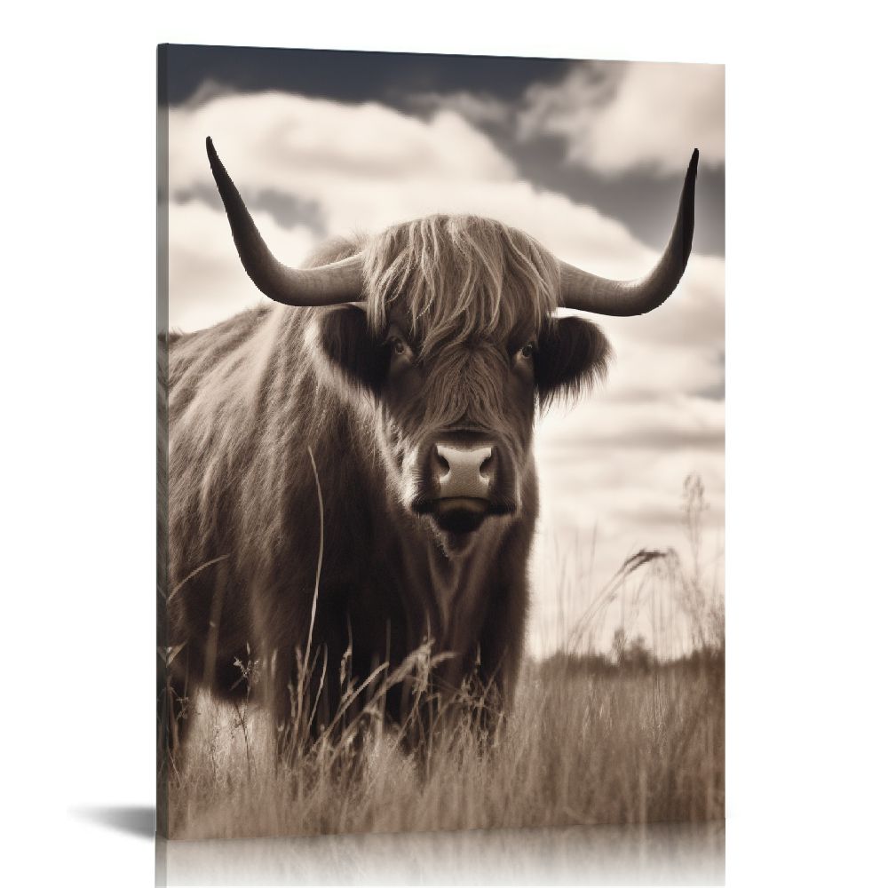 BCIIG Bull Grass Field Fine Art Aesthetic Poster Print Wall Painting ...