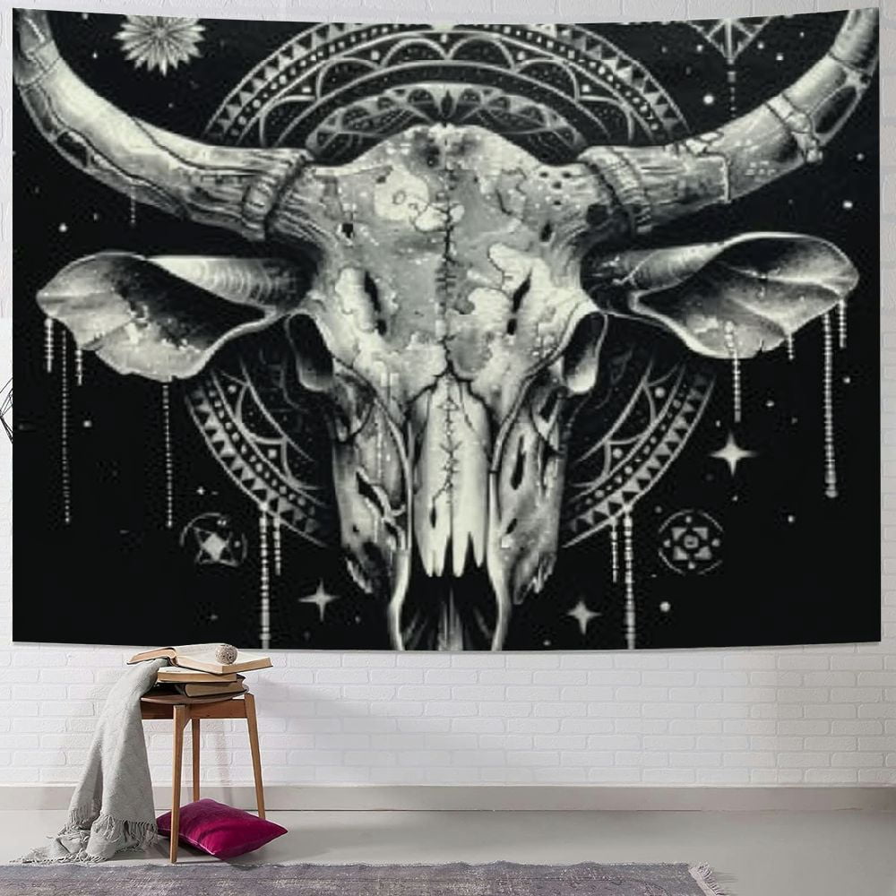 BCIIG Bull Skull Horns Star Pattern Tapestry Wall Hanging Unique Style ...