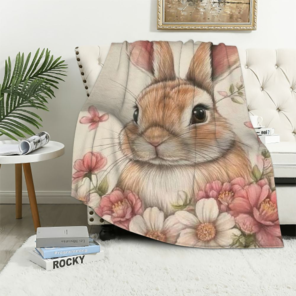 BCIIG Bunny Blanket for Girls Kids, Rabbit Blankets Gifts, Pink Flower ...