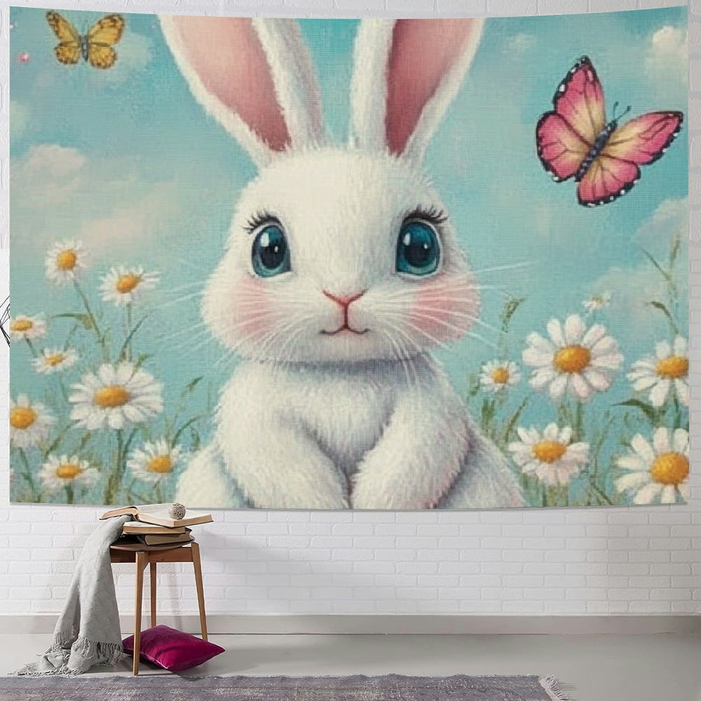 BCIIG Bunny Daisies Butterflies Tapestry Wall Hanging Unique Style for ...