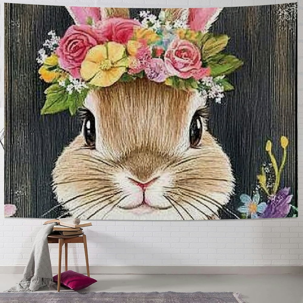BCIIG Bunny Flower Crown Welcome Sign Tapestry Wall Hanging Unique ...
