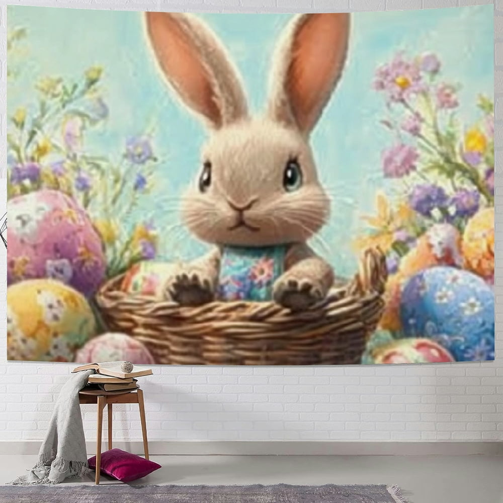 BCIIG Bunny Flowers Tapestry Wall Hanging Unique Style Graphic ...