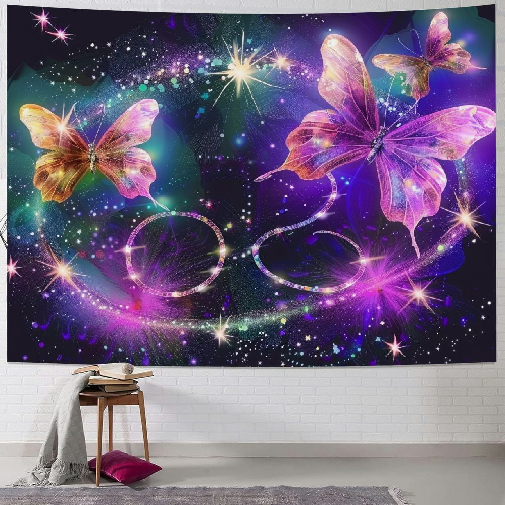 BCIIG Butterfly And Sparkling Stars Tapestry Purple Romantic Halo ...