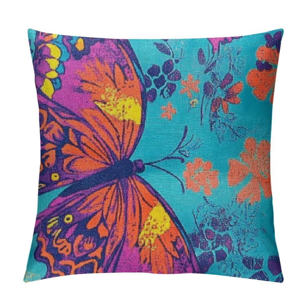 BCIIG Butterfly Blue Background Silk Screen Graphic Decorative Cushion ...