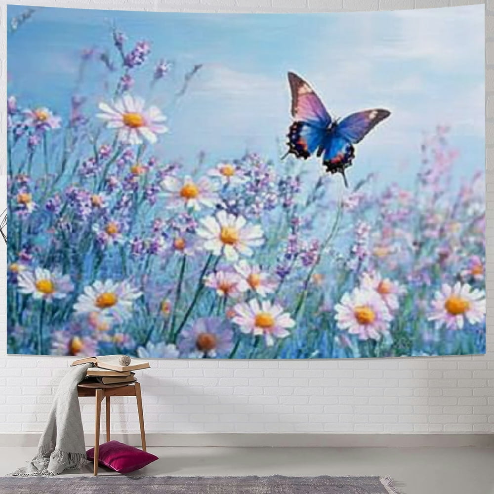 BCIIG Butterfly Flowers Sky Tapestry Wall Hanging Unique Style for Home ...