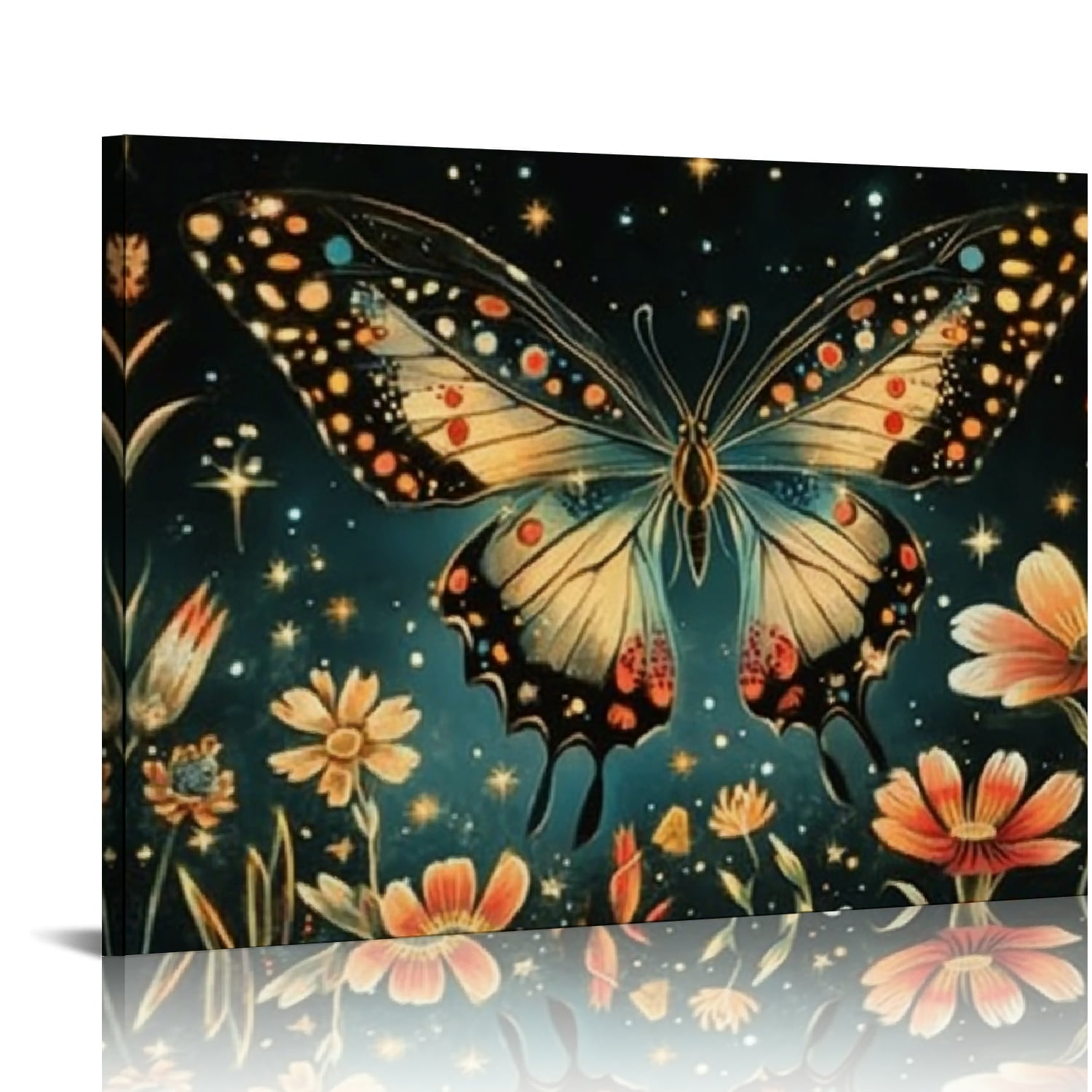 BCIIG Butterfly Flowers Stars Canvas Art Print for Living Room Bedroom ...
