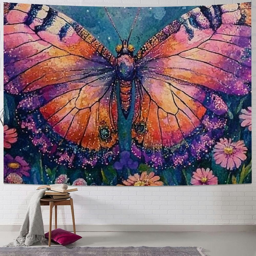 BCIIG Butterfly Flowers Tapestry Wall Hanging Unique Style Graphic ...