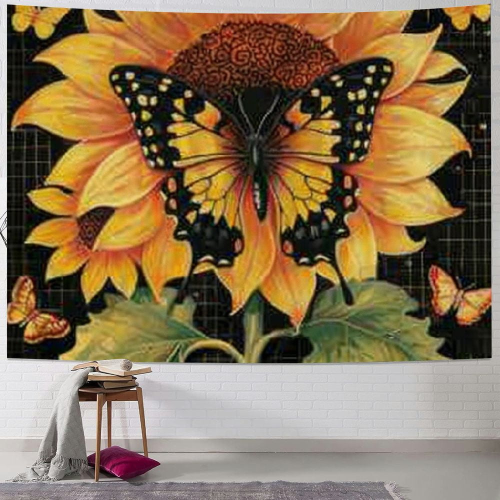 BCIIG Butterfly Sunflower Art Nouveau Tapestry Wall Hanging Unique ...