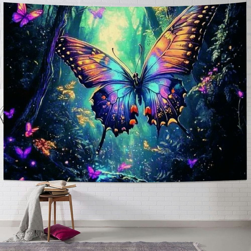 BCIIG Butterfly Tapestry Trippy Fairy Forest Tapestry Reactive Jungle ...