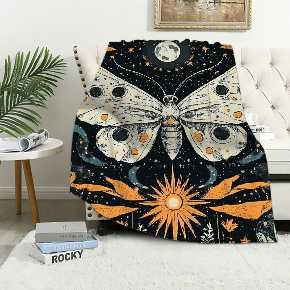 BCIIG Butterfly Throw Blanket, Boho Moon Phase Mushroom Moth Art Cozy ...