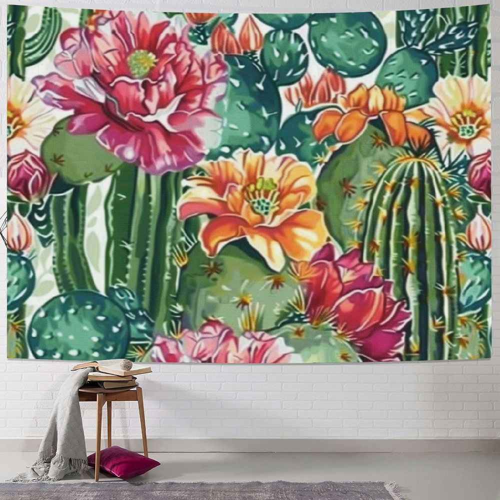 BCIIG Cactus Flowers Pattern Tapestry Wall Hanging Unique Style for ...