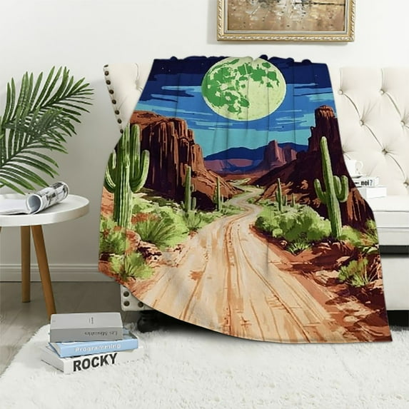 BCIIG Cactus and Moon Blanket - Soft Cozy Lightweight Flannel Throw ...