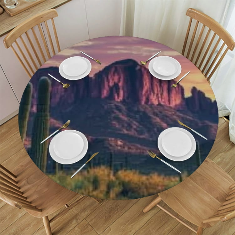 BCIIG Cactus Mountain Sunset Round Tablecloth Stain-Resistant Washable ...