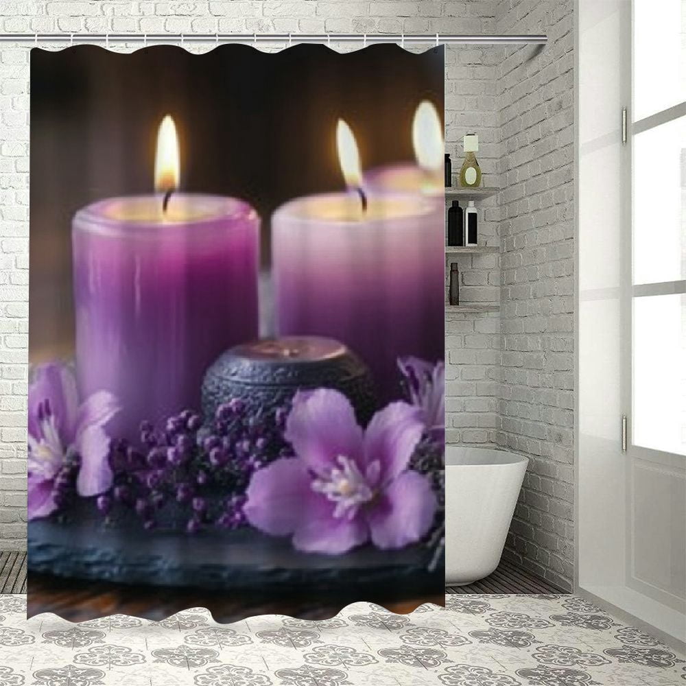 BCIIG Candles Flowers Shower Curtain Set Chic Modern Bathroom Decor 36 ...
