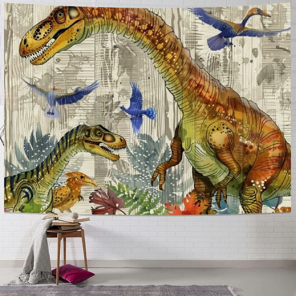 BCIIG Canvas Wall Art Decor Retro Dinosaur with Wood Background Dual ...