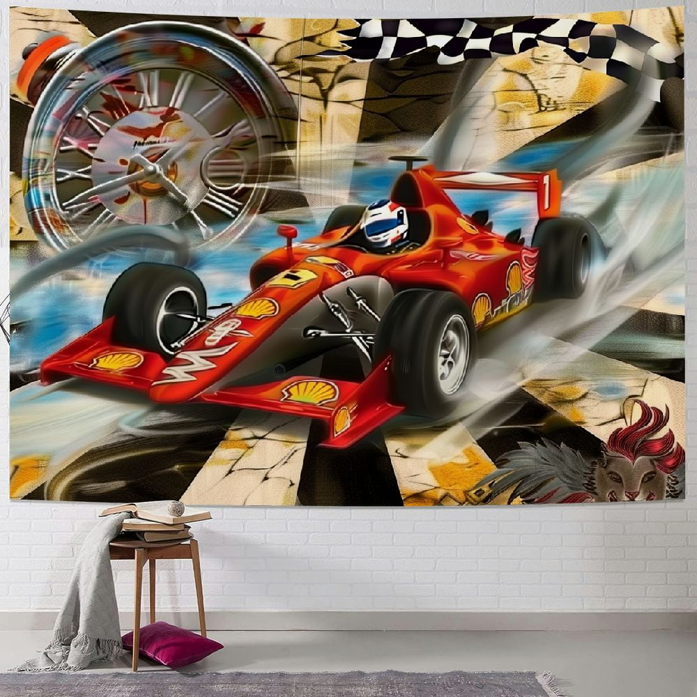 BCIIG Cars Tapestry, Race Car Finish Line Flags Pilot Abstract Plain ...