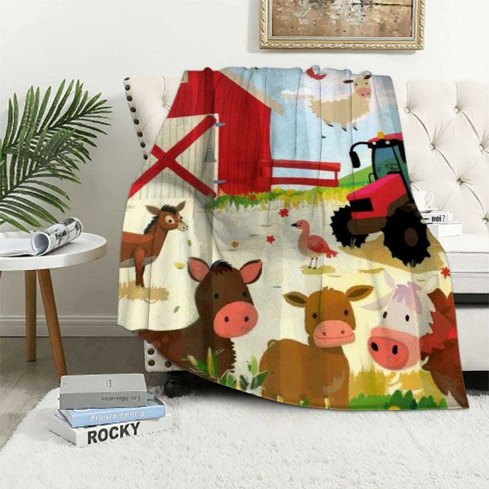 BCIIG Cartoon Animals Throw Blanket Cute Farm Animals Pig Cow Horse ...