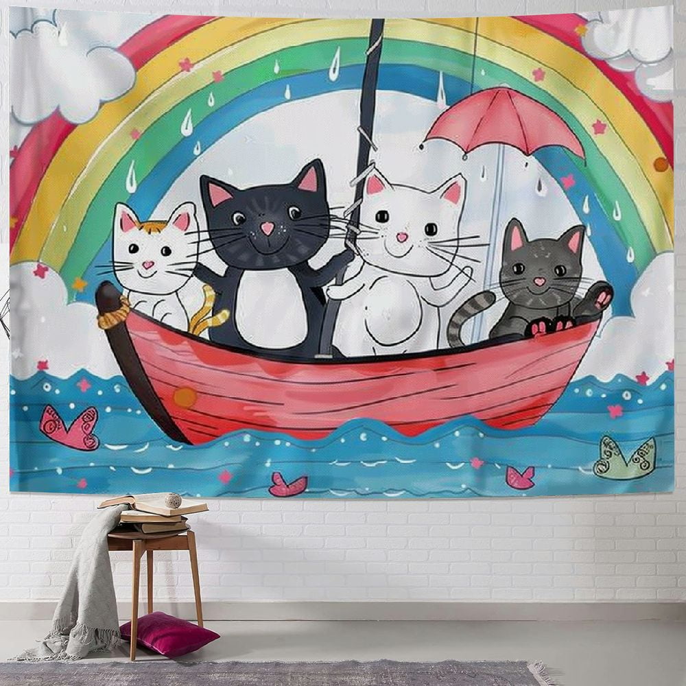 BCIIG Cartoon Cat Tapestry Wall Hanging Cute Kitten Print Tapestry for ...