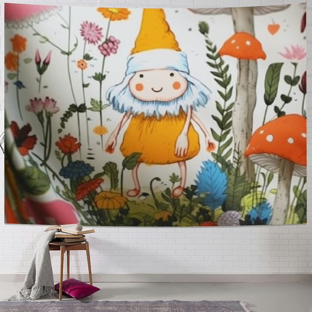 BCIIG Cartoon Character Flowers Mushrooms Tapestry Wall Hanging Unique ...
