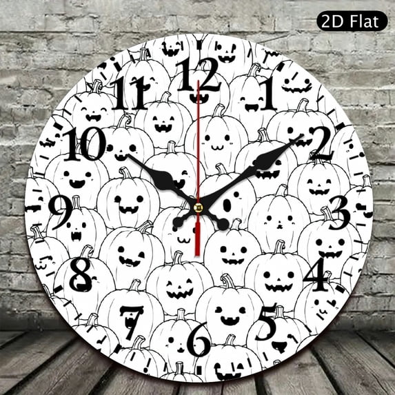 BCIIG Cartoon Pumpkin Line Seamless Print Round Wooden Wall Clock Wall ...