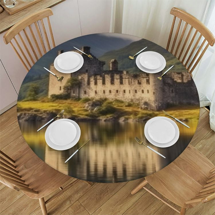 BCIIG Castle Mountains Lake Round Tablecloth Stain-Resistant Washable ...