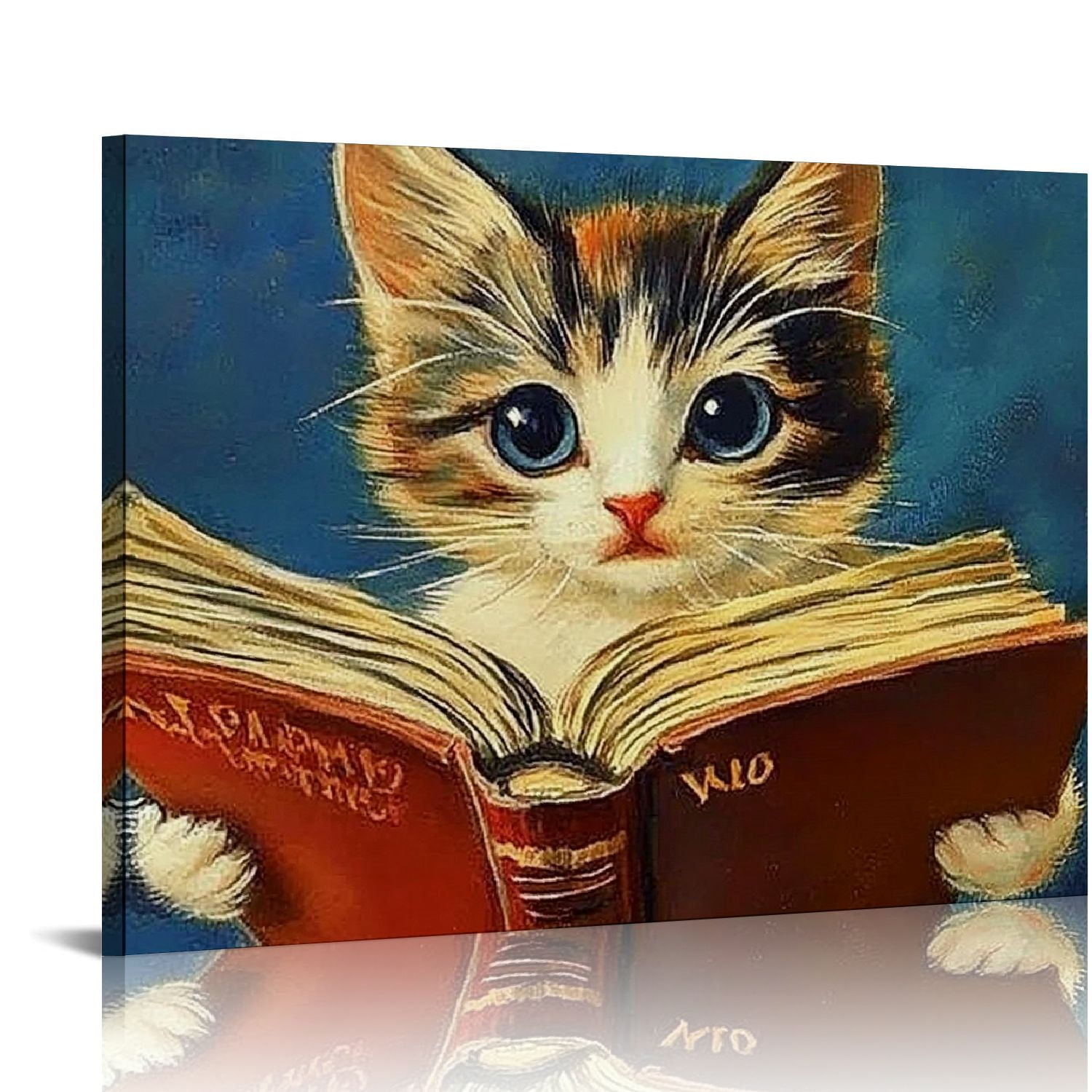 BCIIG Cat Book Wall Art Funny Cat Painting Cat Reading Book Cat Cute ...