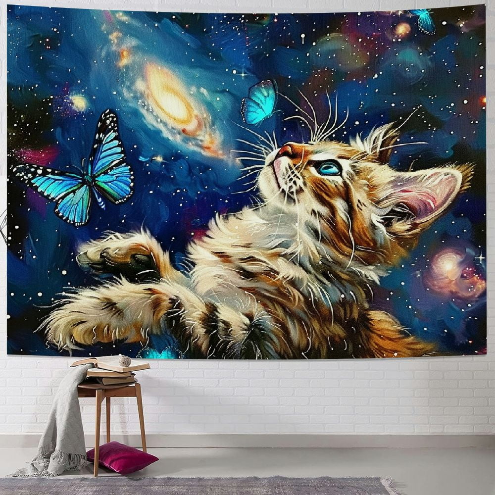 BCIIG Cat Butterfly Tapestry, Neblua Galaxy Starry Night Sky Tapestry ...