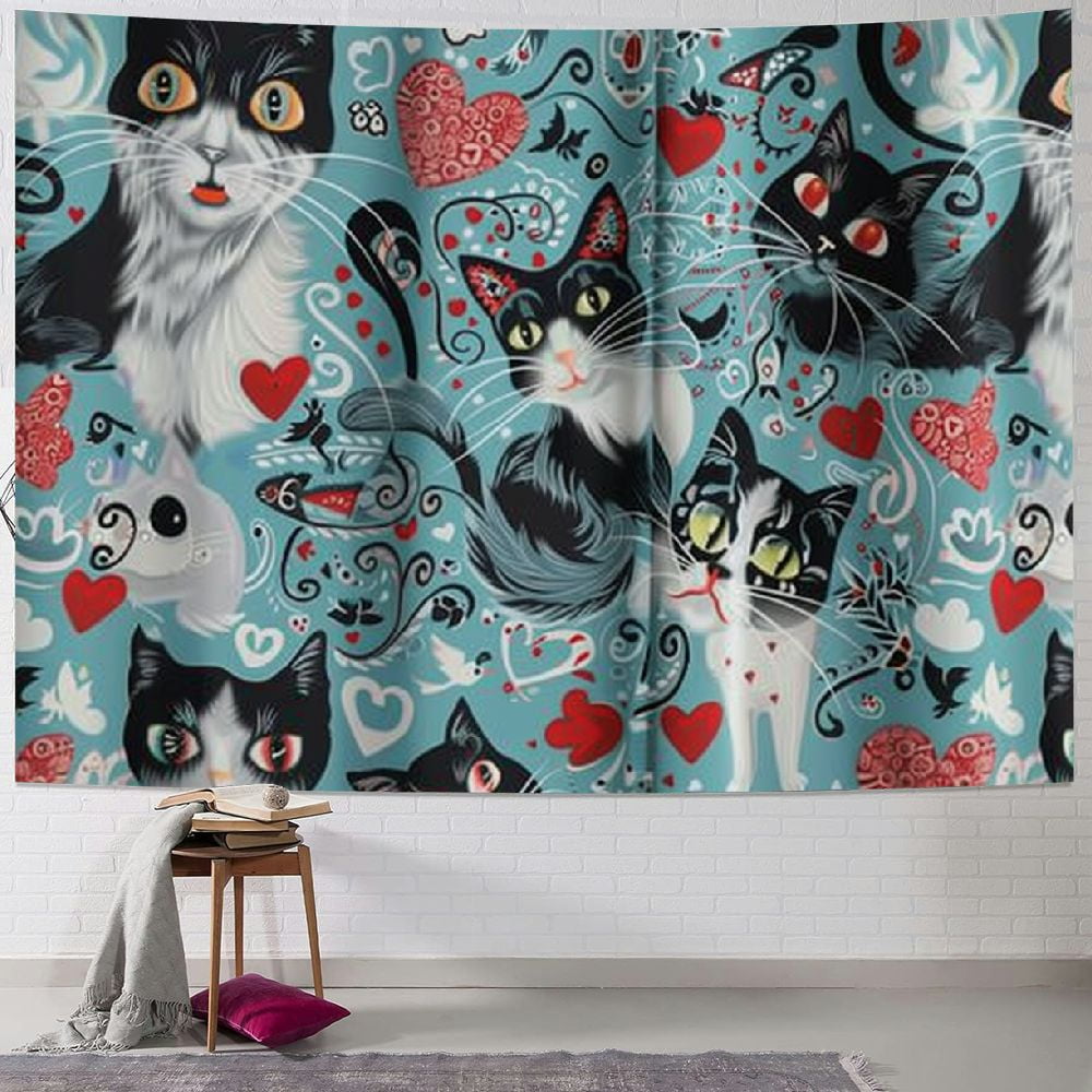 BCIIG Cat Lover Window Curtains, Black and White Cats in Love Meow ...