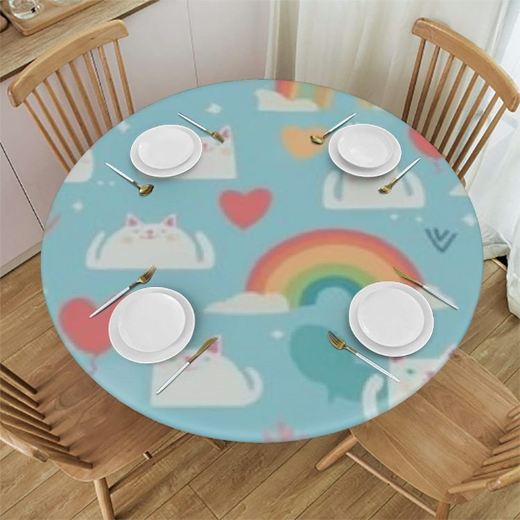 BCIIG Cat Rainbow Pattern Polyester Round Tablecloth Stain-Resistant ...