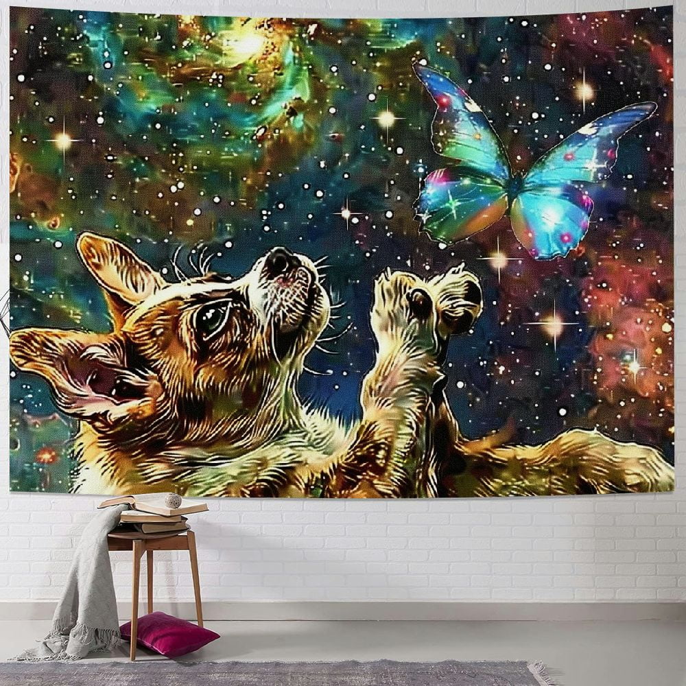 BCIIG Cat Wall Tapestry Hippie Cute Cat Strry Night Tapestry Fantasy ...