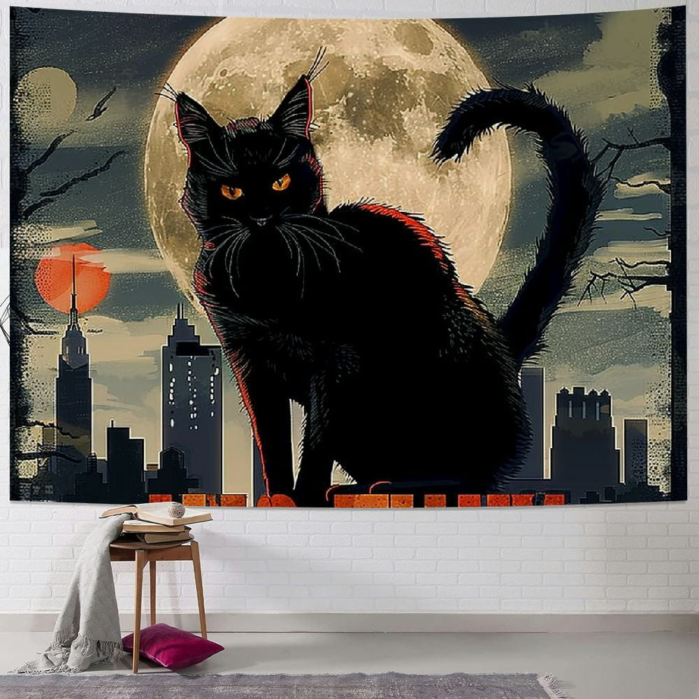 BCIIG Catzilla Black cat Wall Art - Cat Wall Art Decor - Vintage Retro ...