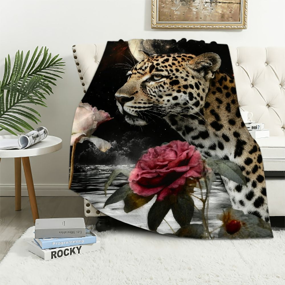 BCIIG Cheetah Blanket,Red Floral Leopard Print Throw Blanket,Safari ...
