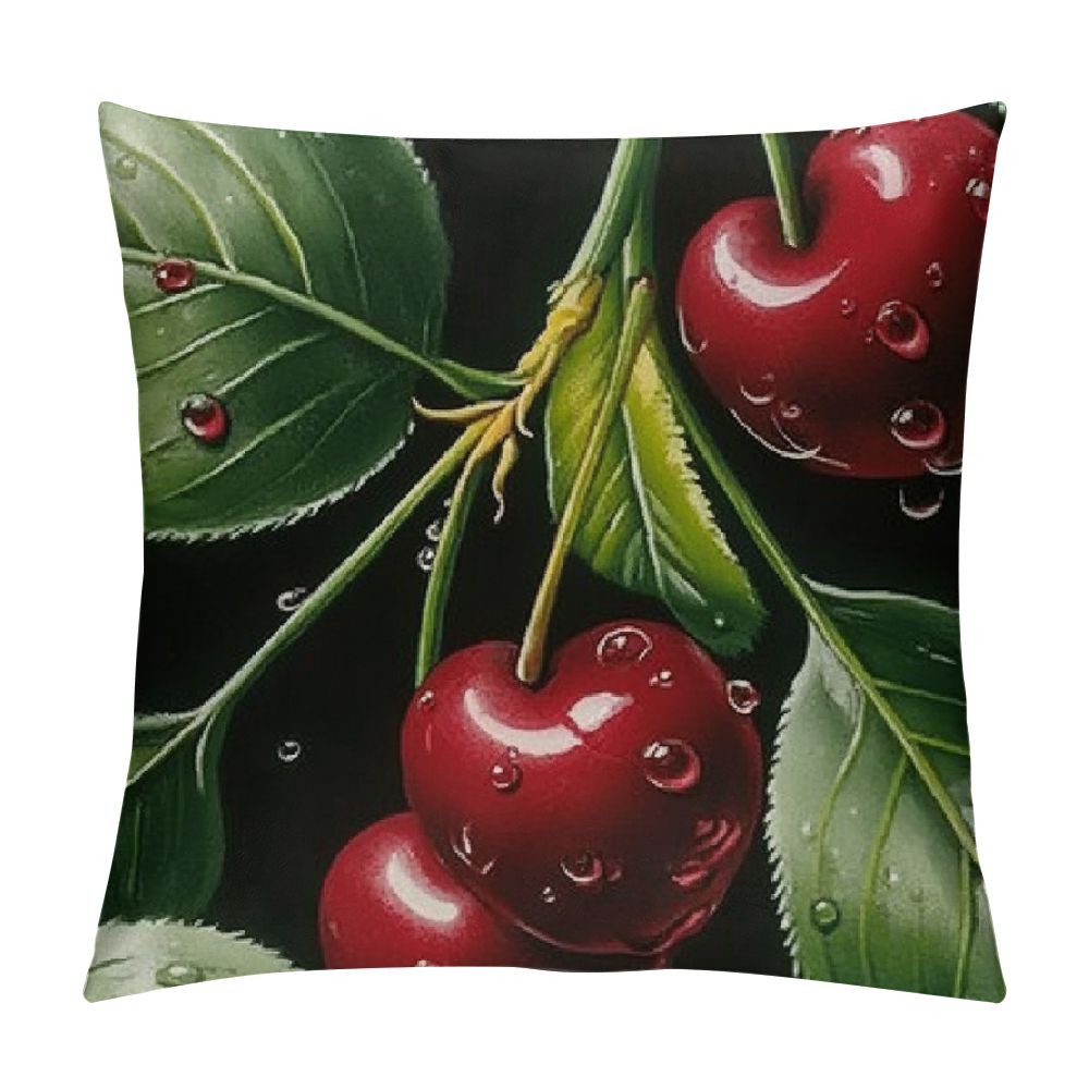 BCIIG Cherries Leaves Water Drops Graphic Decorative Cushion Cover for ...