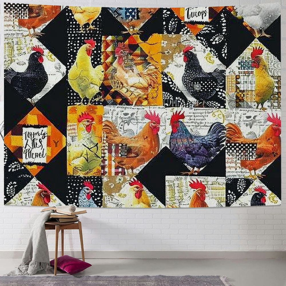 BCIIG Chickens Patchwork Quilt Tapestry Wall Hanging Unique Style ...