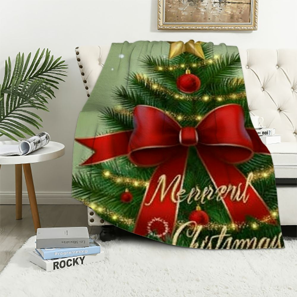 BCIIG Christmas Decorative Throw Blanket Queen Size Gold Red Christmas ...