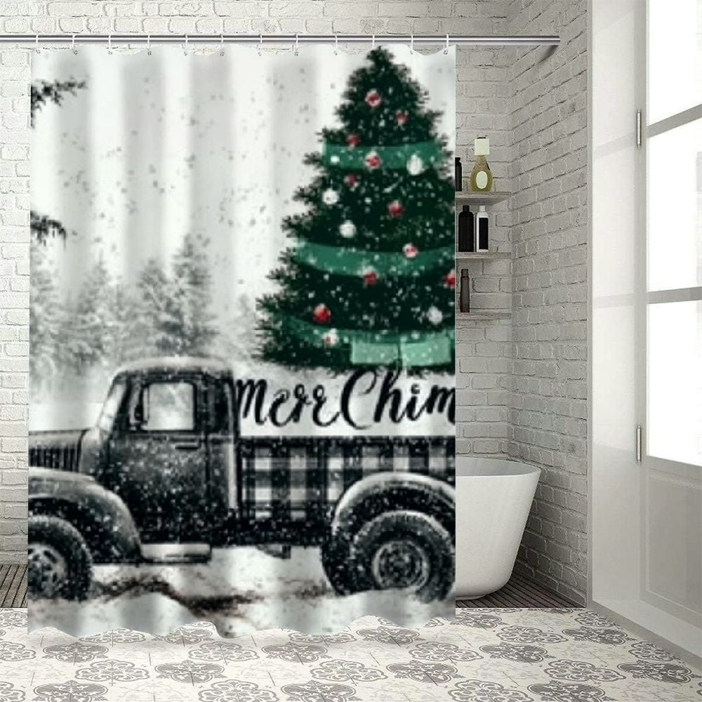 BCIIG Christmas Tree Bathroom Décor Set with Hooks, Polyester Fabric ...