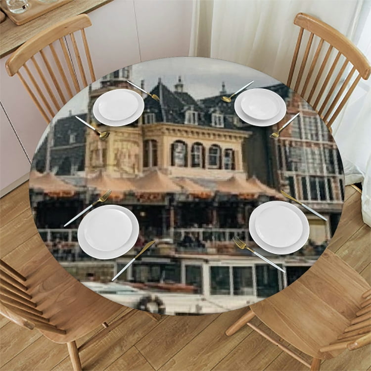 BCIIG Clock Tower Theme Round Tablecloth 100% Polyester Stain-Resistant ...