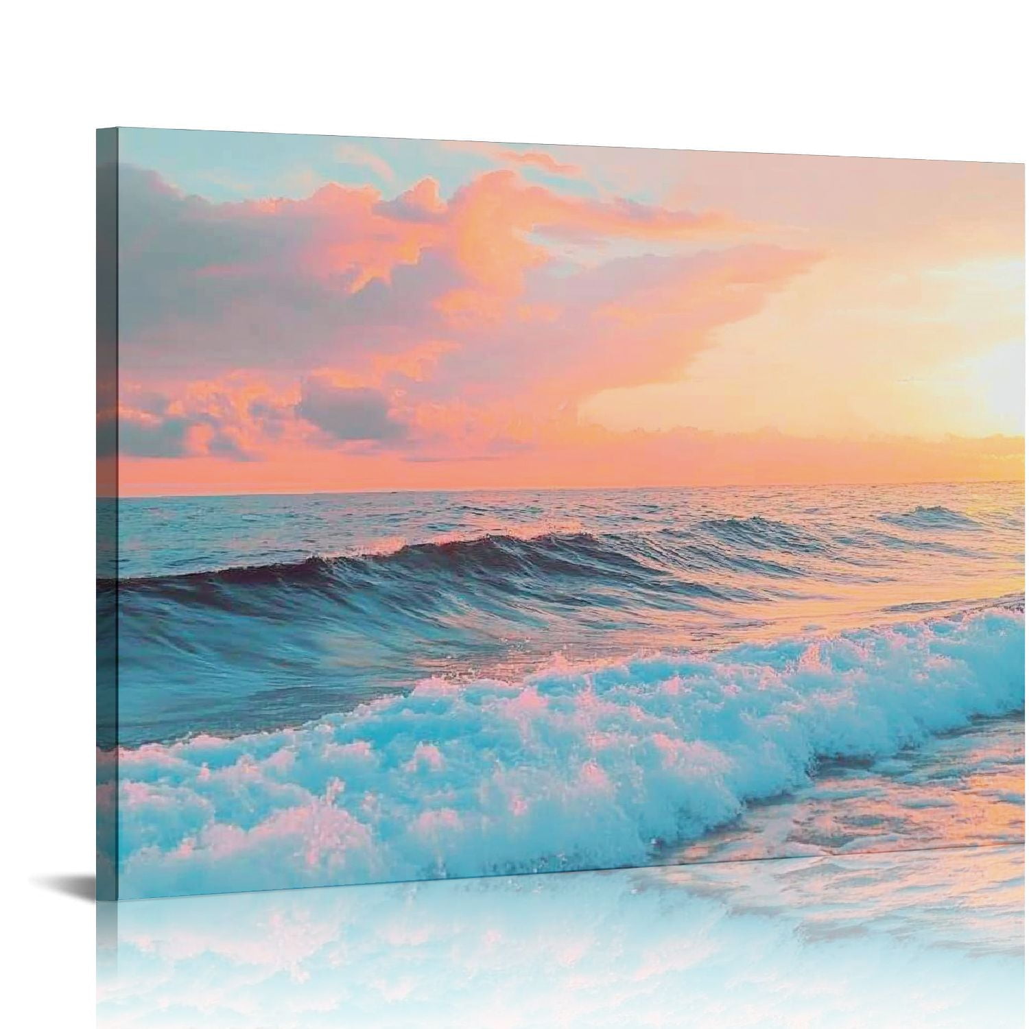 BCIIG Coastal Blue Ocean Wall Art for Bathroom Pink Cloud Nature ...