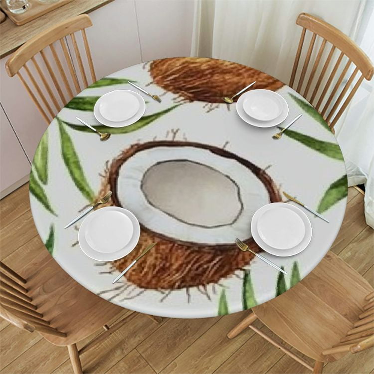 BCIIG Coconuts Leaves Pattern Round Tablecloth - Stain-Resistant and ...